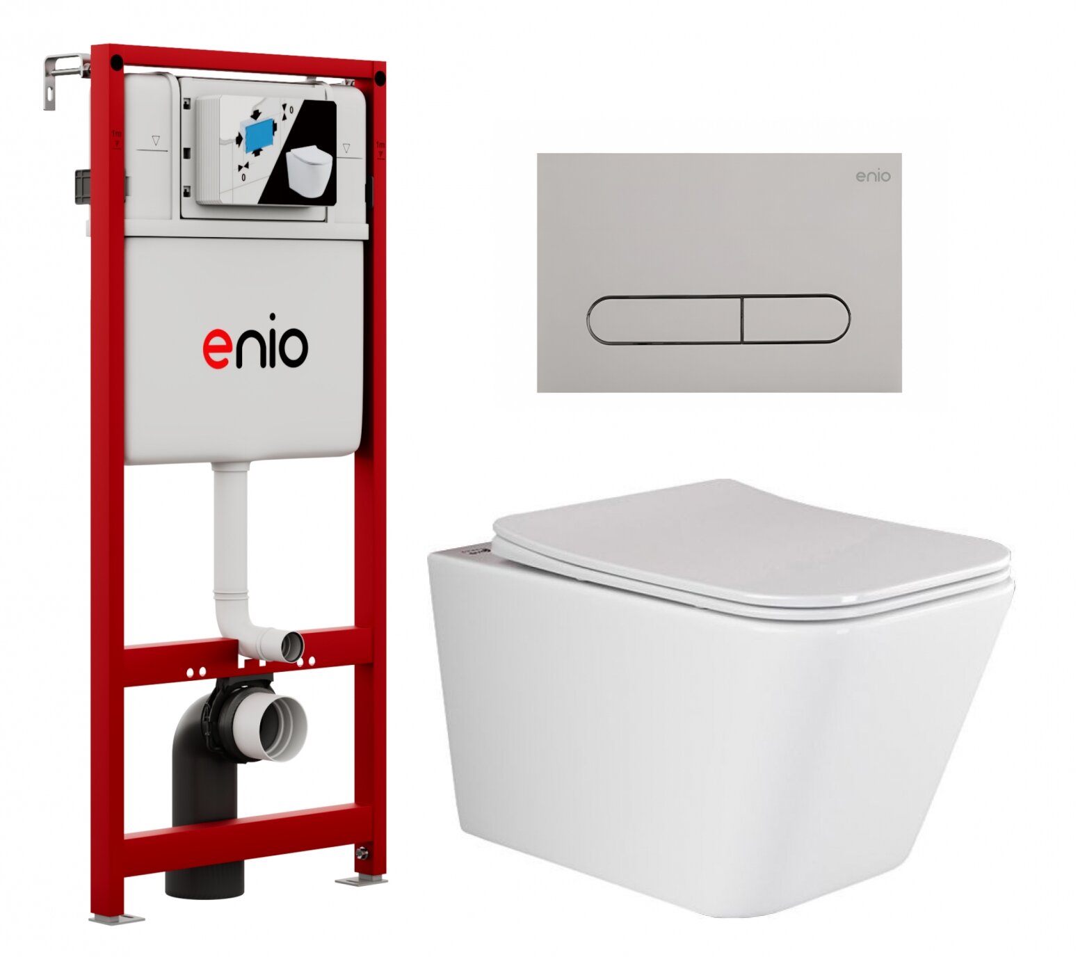 Комплект 3 в 1 инсталляция Enio Profi EN7050050 + Унитаз подвесной Ceramica Nova Metric Rimless CN3007 + кнопка хром матовый Stondato