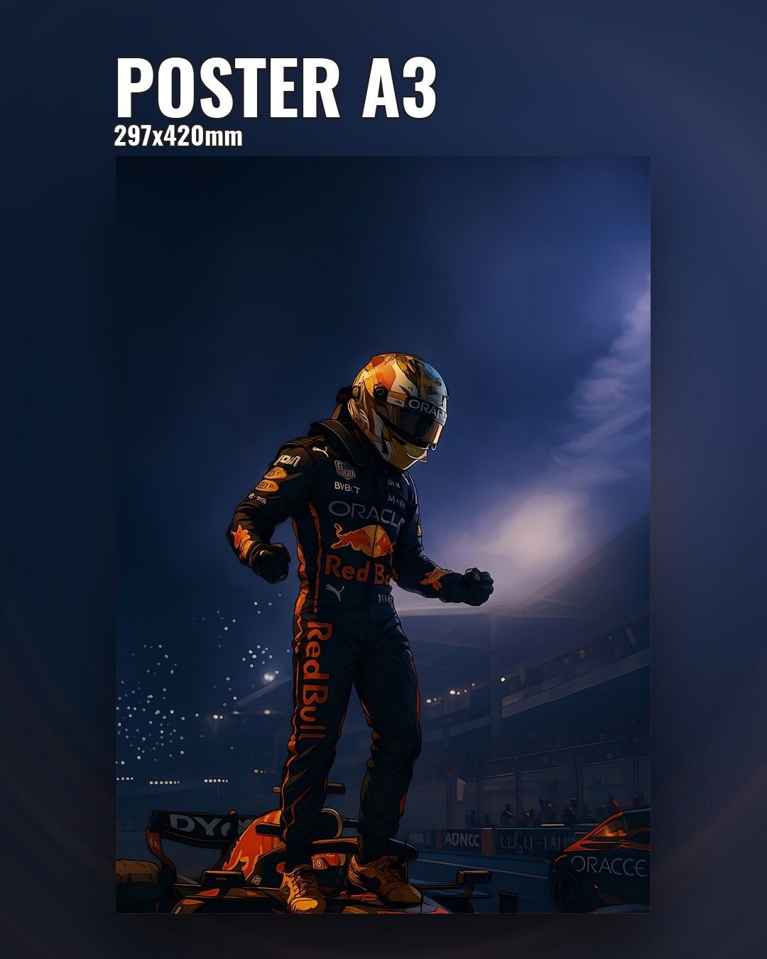 Постер Формула 1 болид под дождём с логотипом F1