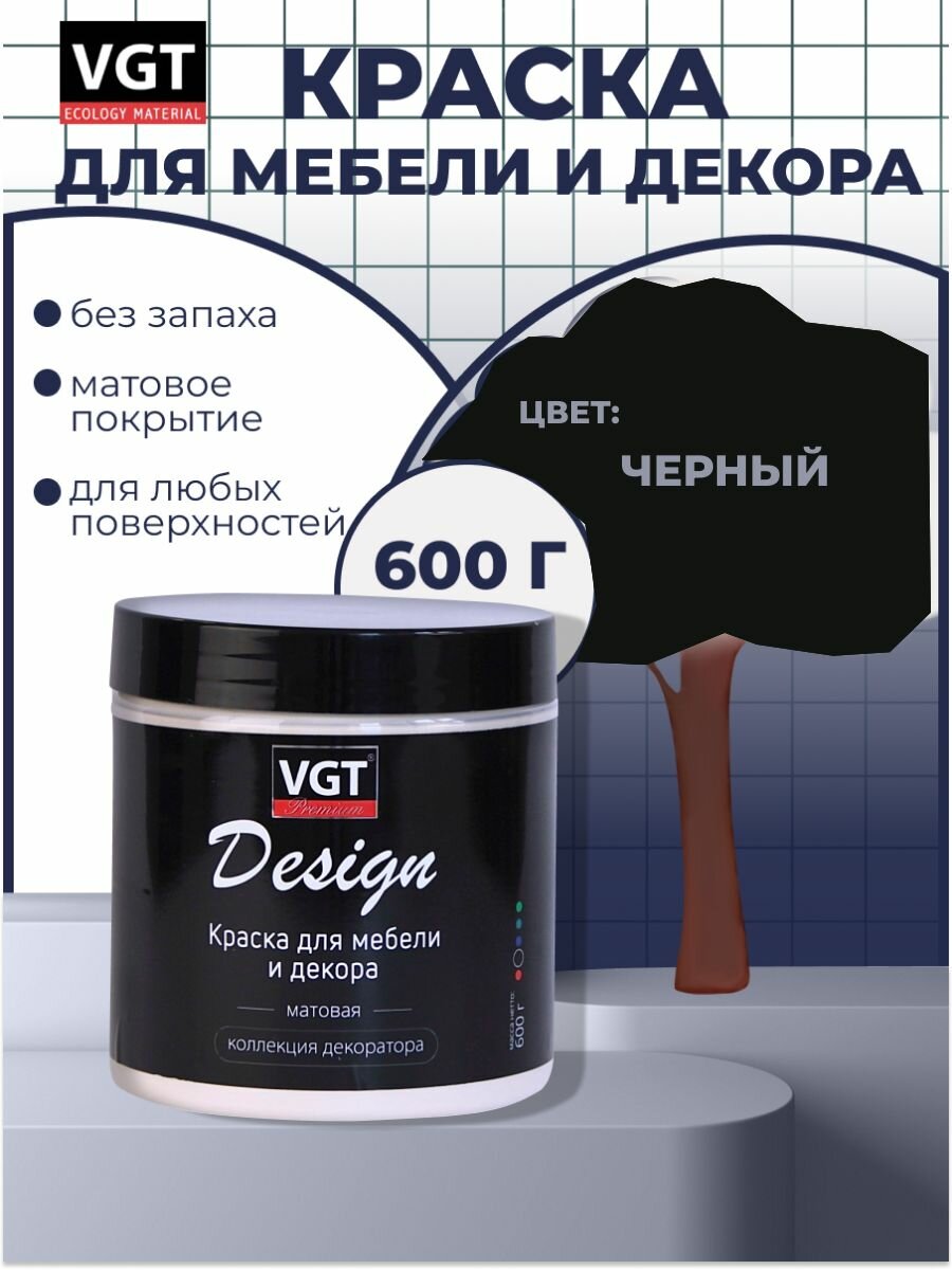 Матовая краска для мебели VGT Design Без запаха Меловая Титановая Для кухонных фасадов, металла, osb, дверей и лакированных поверхностей. Цвет: чёрный