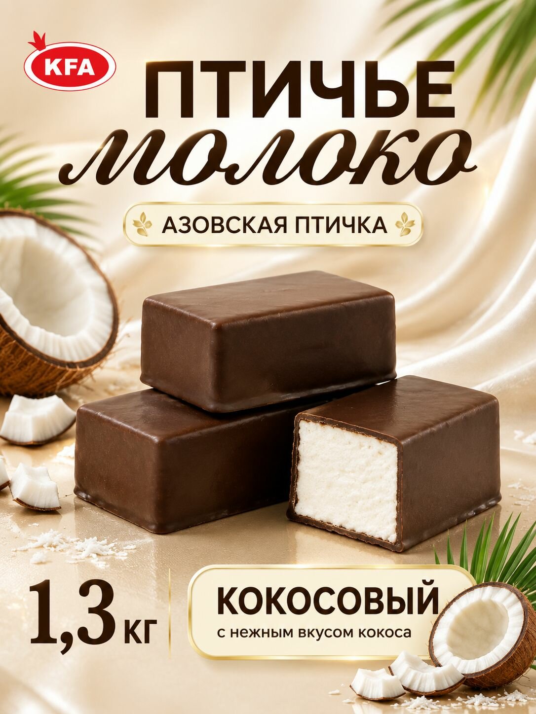 Птичье молоко конфеты Азовская птичка 1,3 кокос