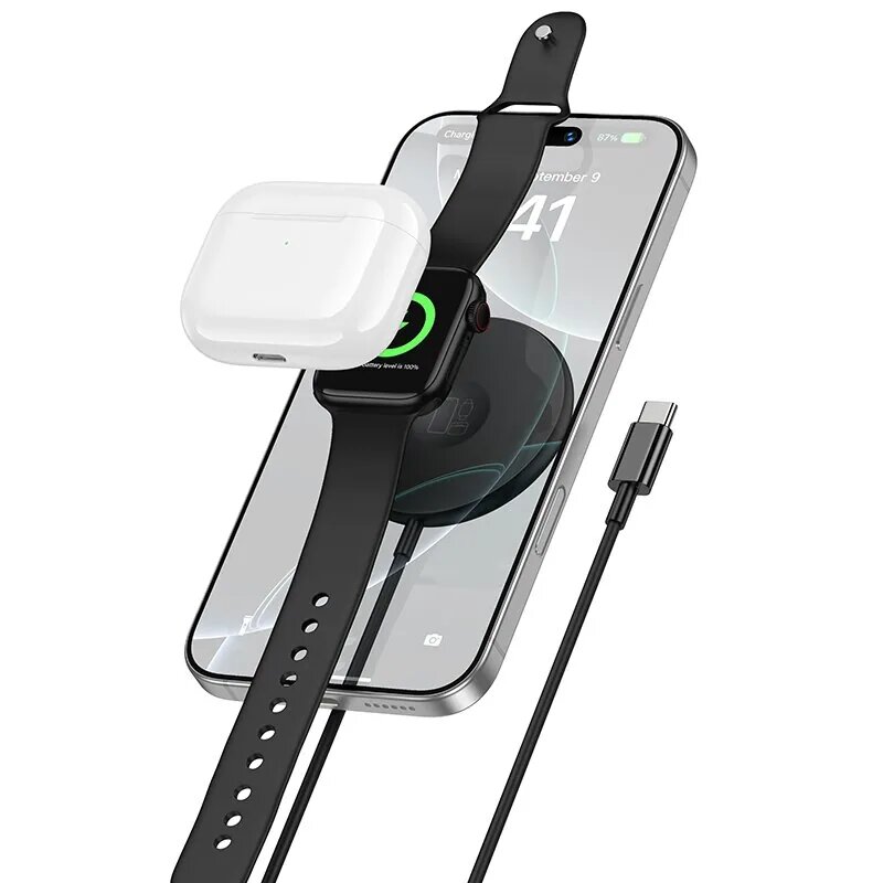 Беспроводное зарядное устройство 3в1 Borofone BQ41 Type-C Magsafe 15W черный