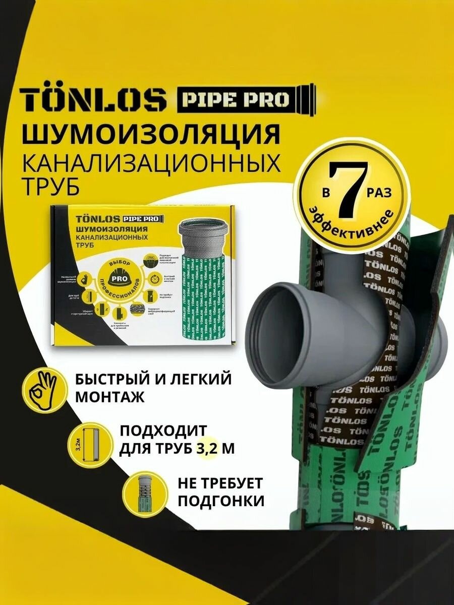 TONLOS PIPE PRO Звукоизоляция для труб, профессиональный двухслойный набор материалов для шумоизоляции канализационных труб длиной до 3,2 м