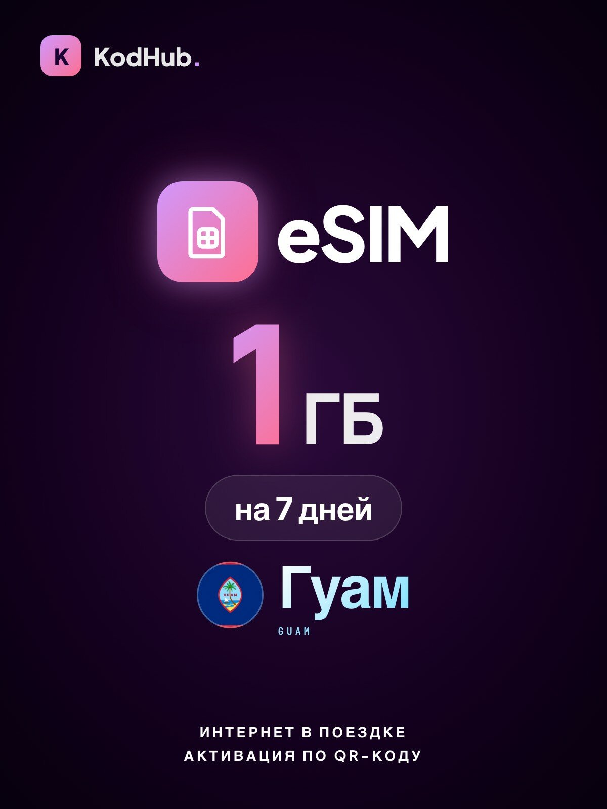 Туристическая eSIM Гуам 1 ГБ на 7 дней | интернет в поездке, связь за границей | QR-код активации