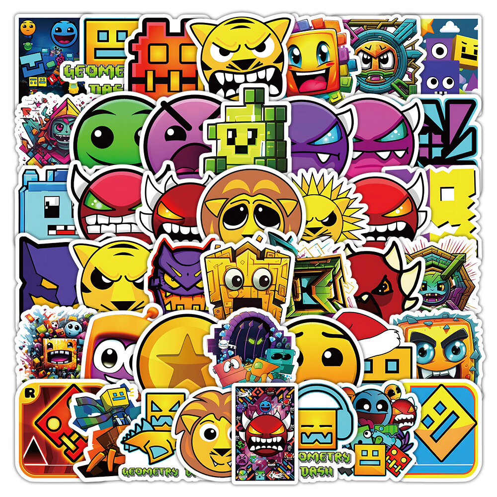 50 шт./упак. Наклейки с Geometry Dash Водонепроницаемые виниловые аниме наклейки для ноутбука, бутылки с водой, гитары, подарки для детей, подростков, взрослых, девочек и мальчиков