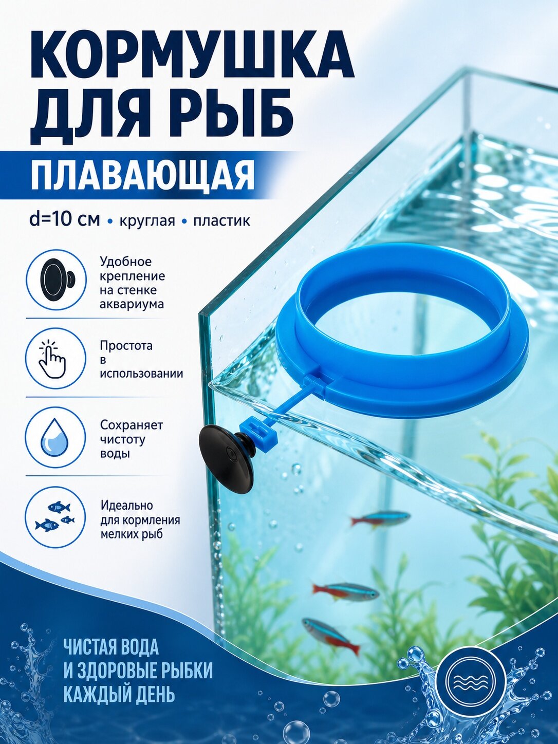 Плавающая кормушка , для аквариумных рыбок, круглая, Ø10 см, 1 шт