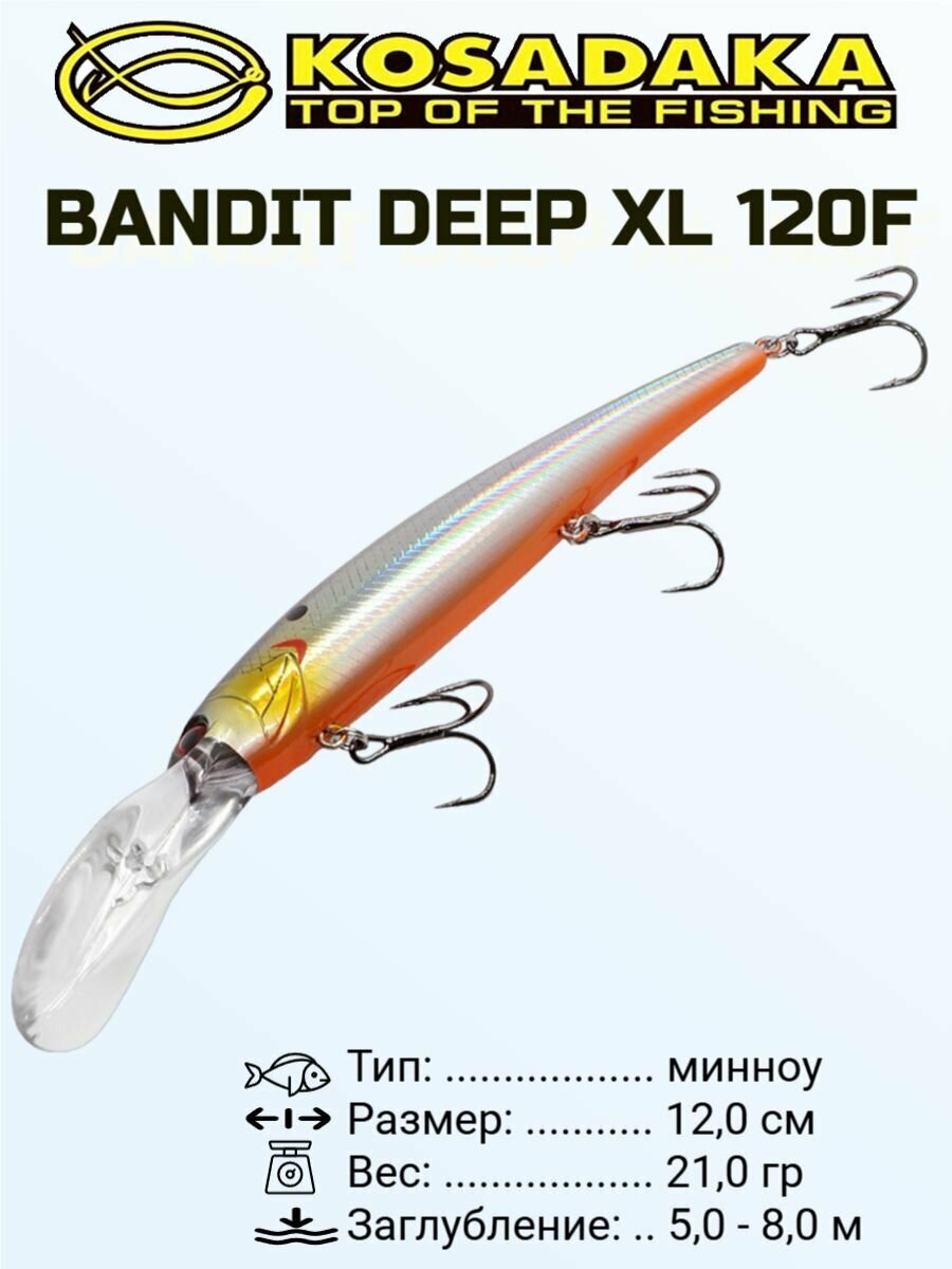 Воблер Kosadaka Bandit Deep XL 120F, плав, 120мм, 21г, 5-8м, цв. GT
