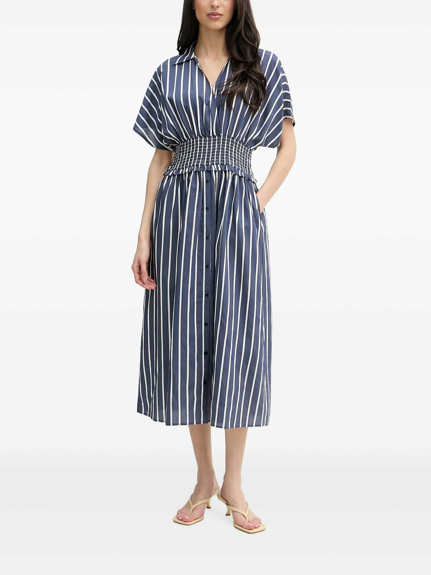 Платье Vertical-stripe smocked-waist midi dress