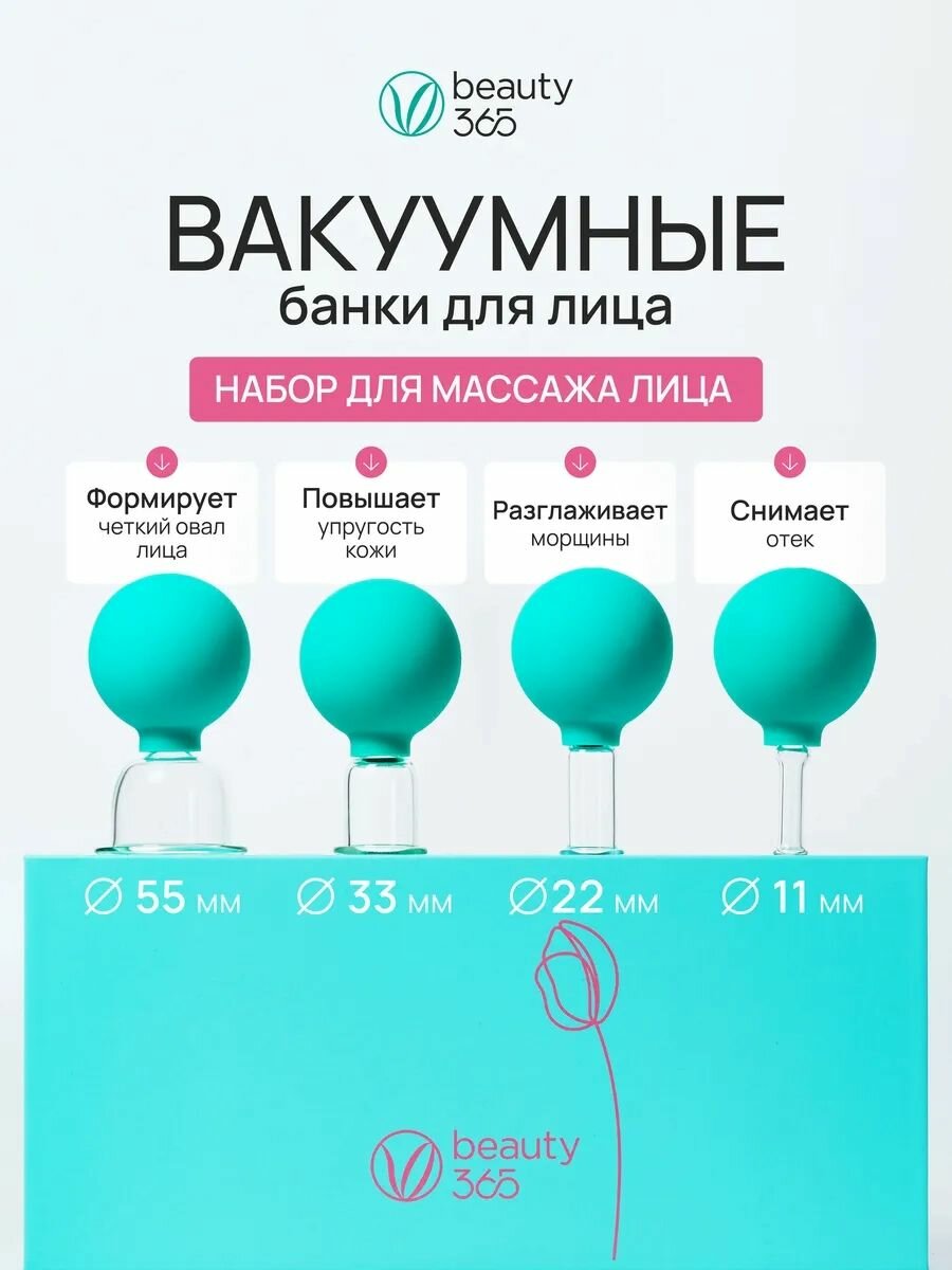 Beauty 365 Банки стеклянные косметические для вакуумного массажа