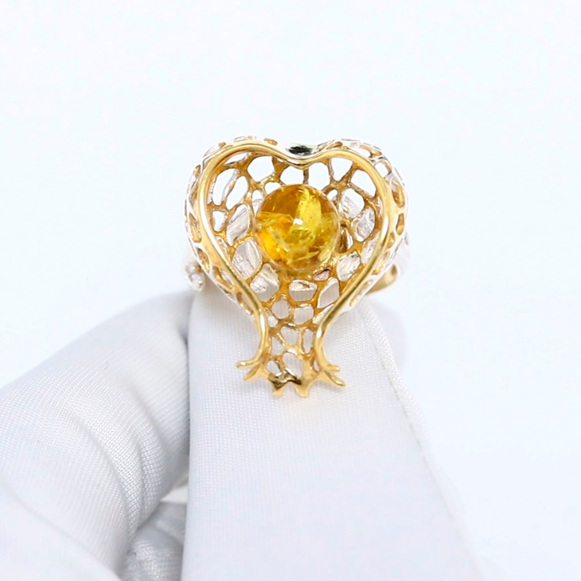 Кольцо Diamant online, серебро, 925 проба, золочение, янтарь