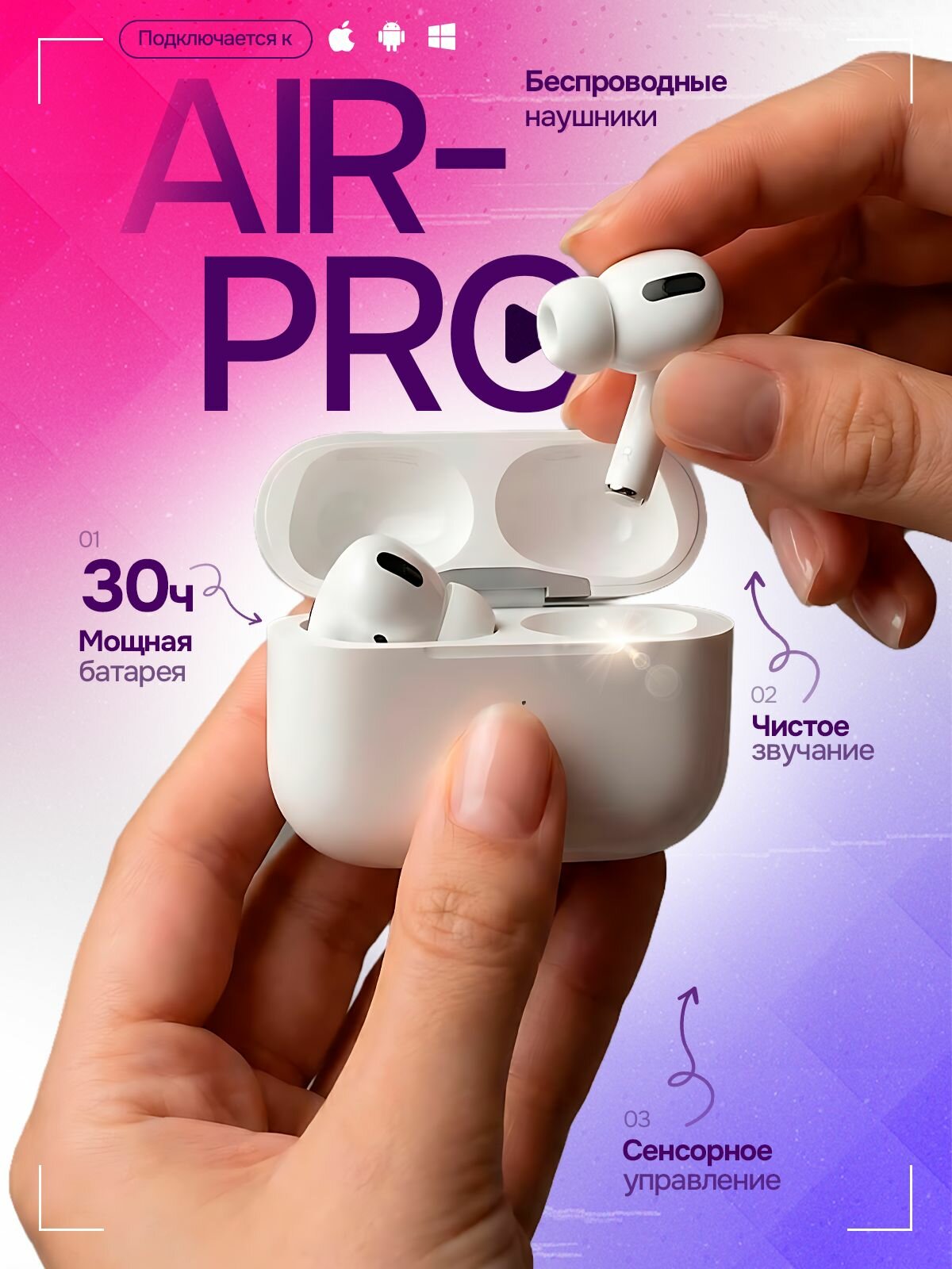 Наушники беспроводные AIRPRO для iPhone и Android