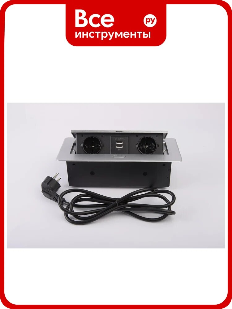 Выдвижной встраиваемый блок розеток Inrior на 2 EURO розетки 2 USB-A, TORO-22-80
