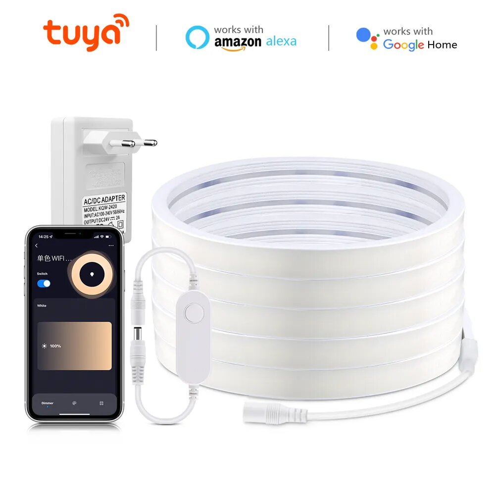 Tuya Smart Светодиодная лента 220 Вт, IP65, Белый, 1 шт
