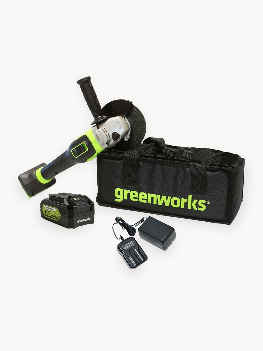 Угловая шлифовальная машина (болгарка) Grenworks 24V, б/щ, АКБ 4Ач и ЗУ, сумка