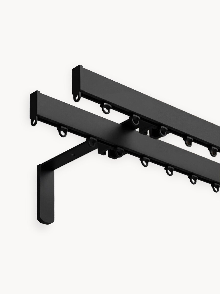 Карниз для штор двухрядный настенный 270 см металлический профильный составной черный, гардина для штор