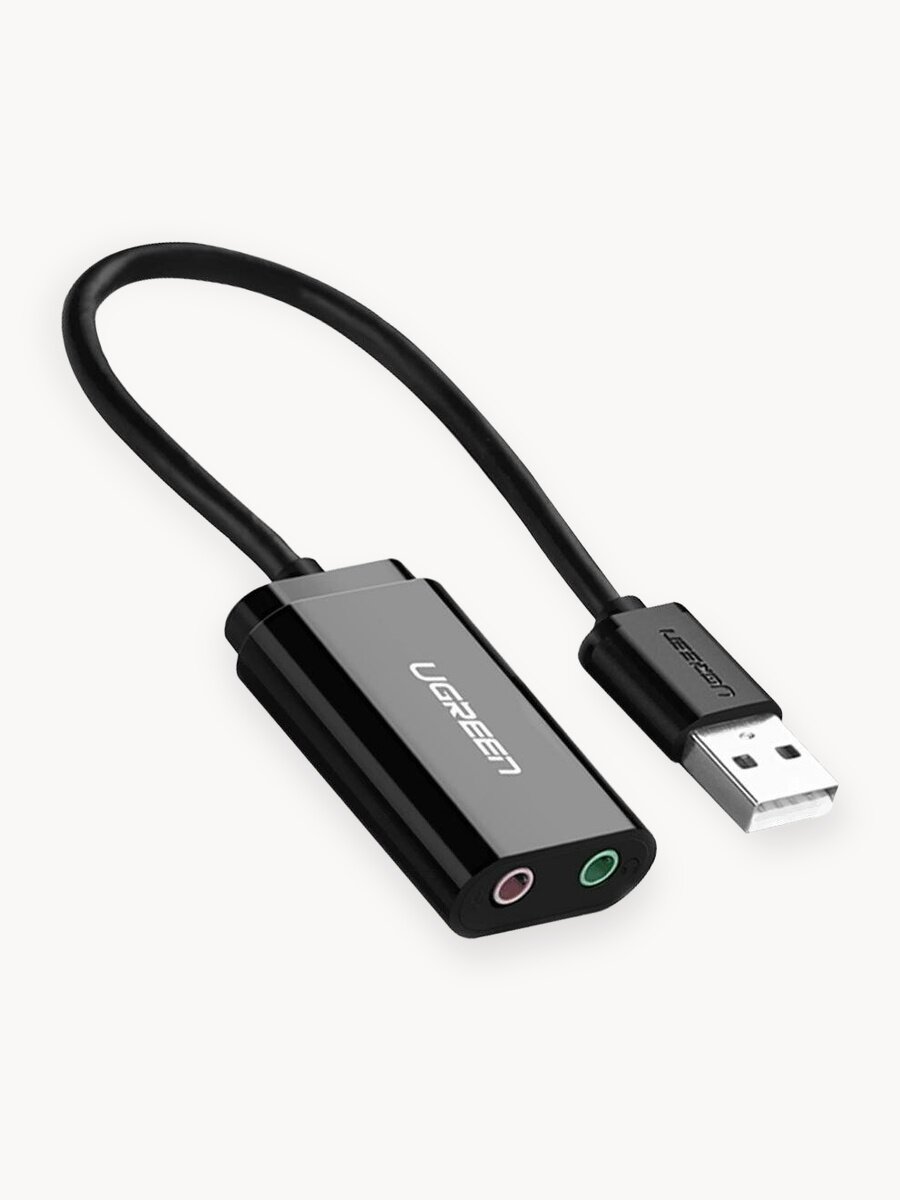 Аудиоадаптер Ugreen USB A 2.0 - AUX Jack 3.5 мм (f), цвет черный (30724)