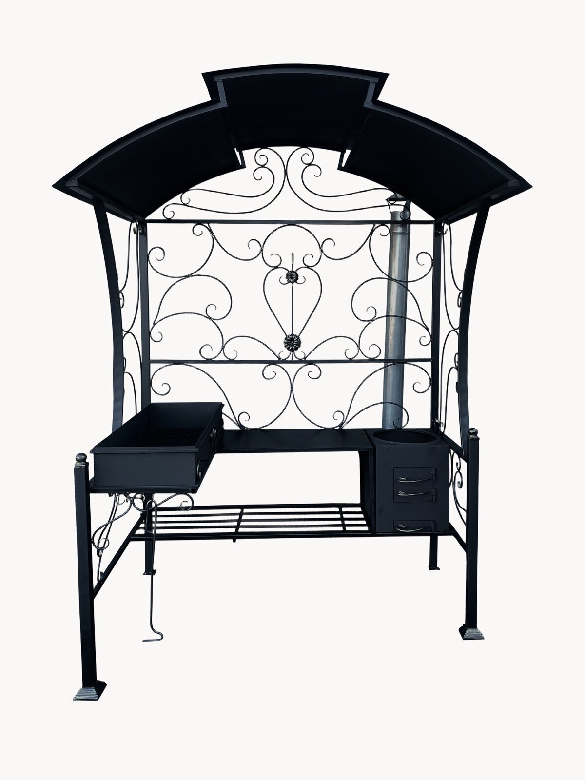 Мангал для дачи с крышей Kovmangal Жара 220 х 150 х 105 см