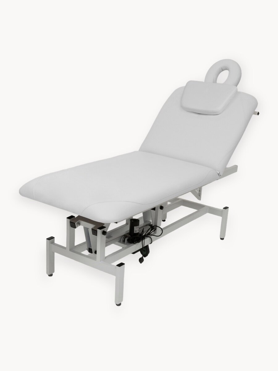 Массажный стол стационарный кушетка с электроприводом 190*70, вырез в короткой части, белый