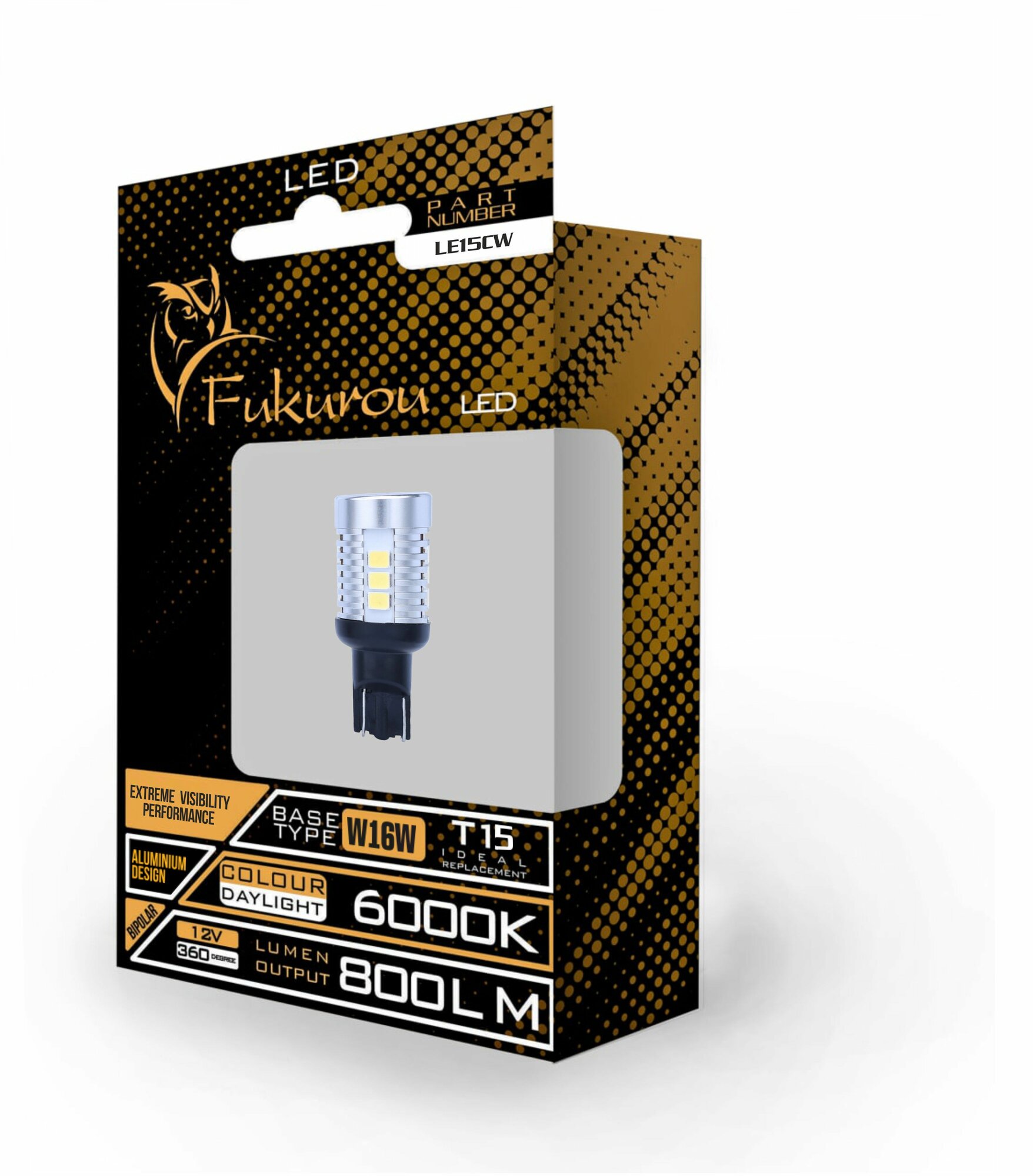 Светодиодная автомобильная лампа FUKUROU LED W16W 12-24V 6000K LE15CW 1шт