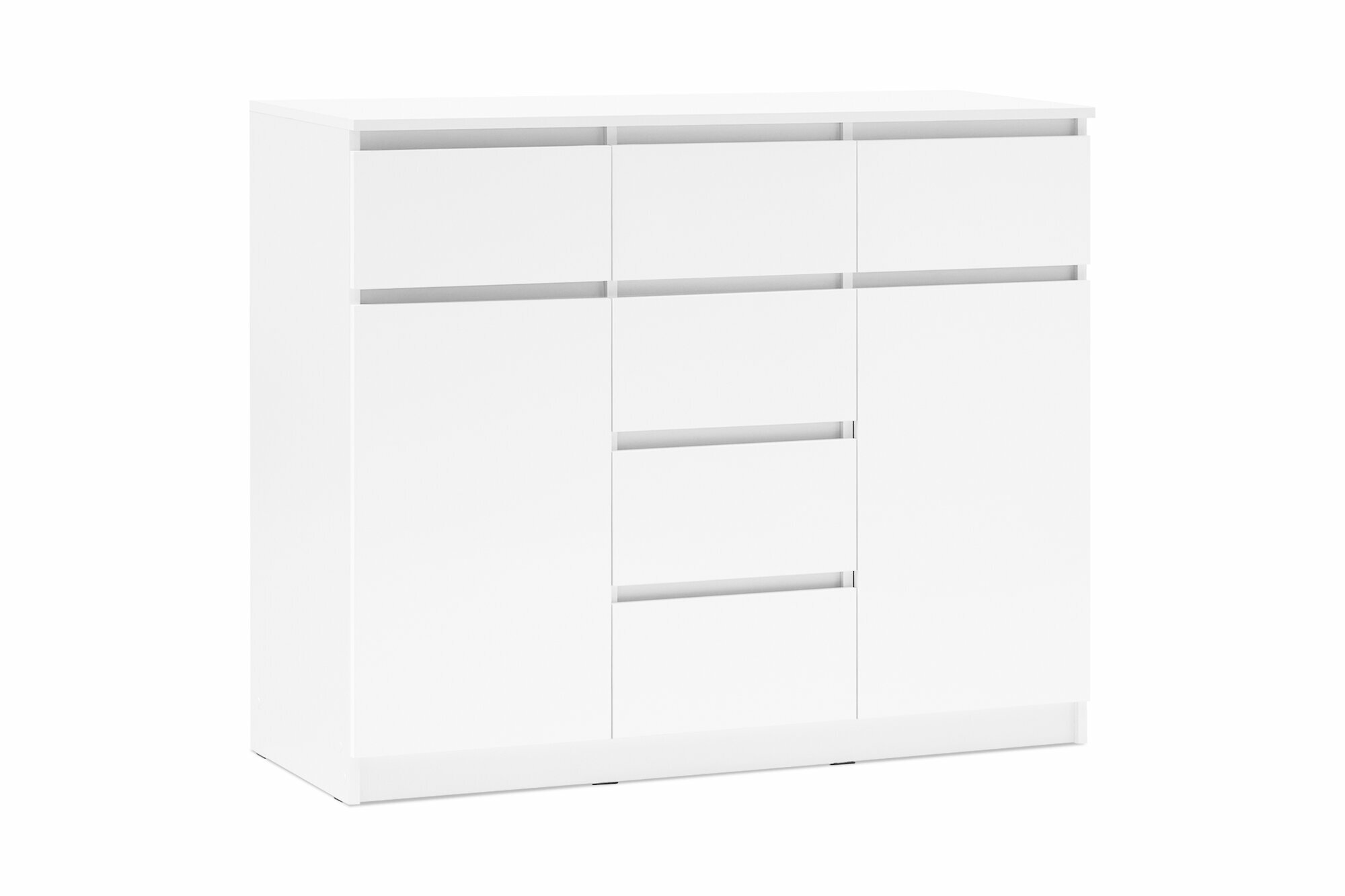 Комод для одежды Нонтон Челси, 120х45х99 см, 6 ящиков, 2 полки, белый / белый глянец