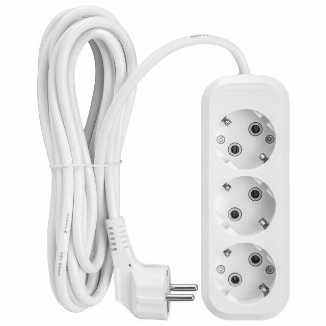 Удлинитель FEBOX FB-011043, 5 м, 3-местный, с/з, IP20, 16А, белый