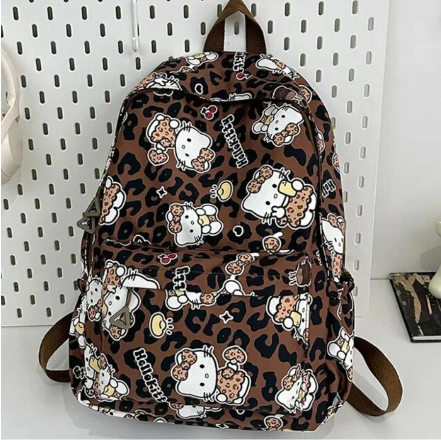 Рюкзак Hello Kitty женский большой вместимости, модная милая сумка на плечо с леопардовым принтом, повседневный ранец в Корейском стиле,