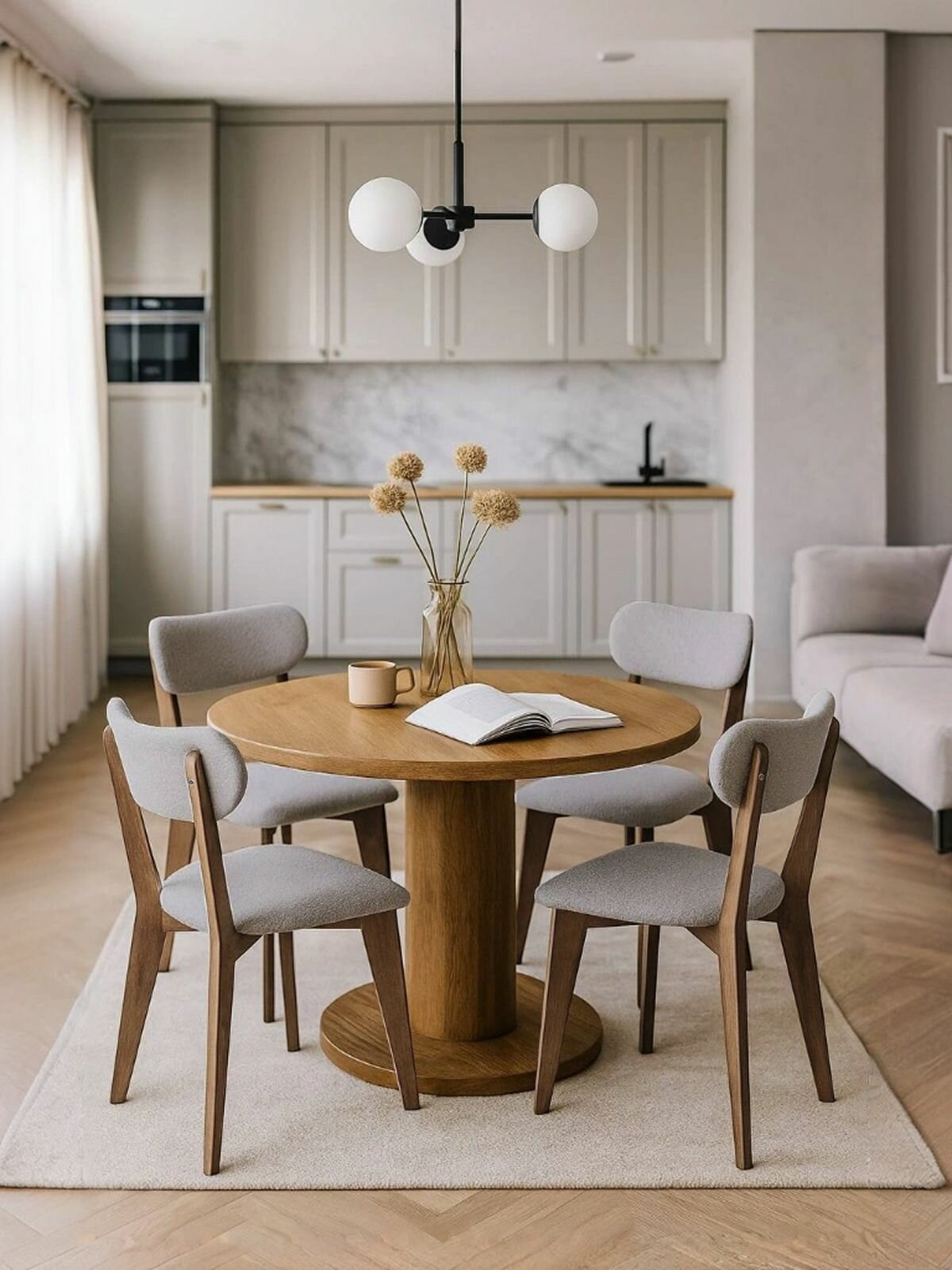 Стулья для кухни 4шт, комплект обеденных стульев, деревянные со спинкой мягкие, Букле, Серый