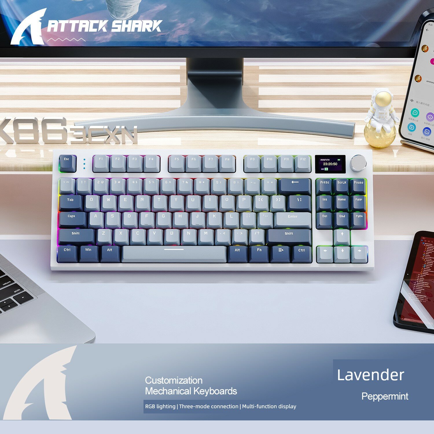 Механическая клавиатура Attack Shark K86 с тремя режимами подключения (Bluetooth, 2.4G, проводное), RGB-подсветкой,