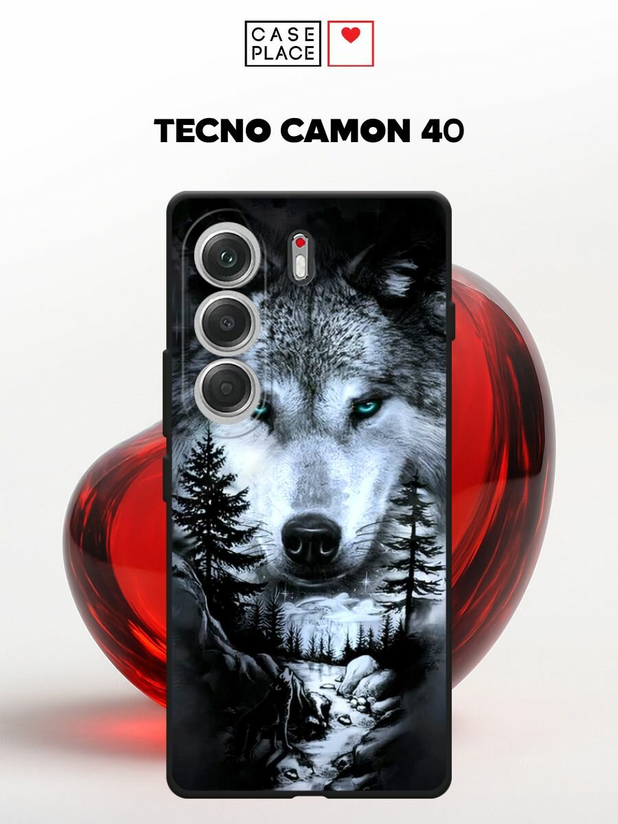 Черный матовый чехол на Tecno Camon 40 / Текно Камон 40 Про с принтом Волк в зимнем лесу
