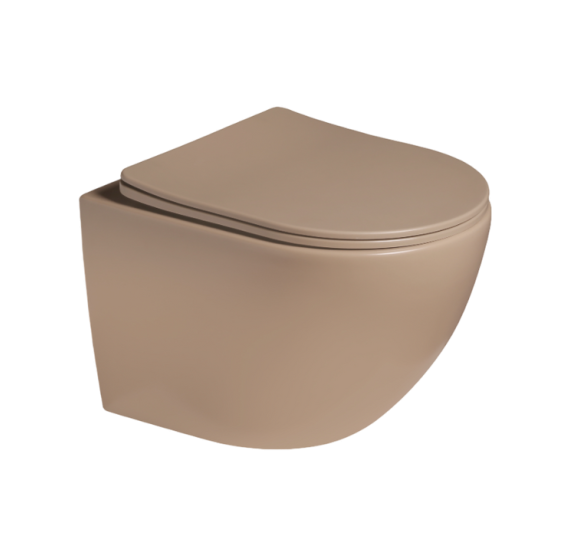 Унитаз подвесной SantiLine SL-5005T-KH светло-коричневый матовый, безободковый, с крышкой микролифт, слив торнадо