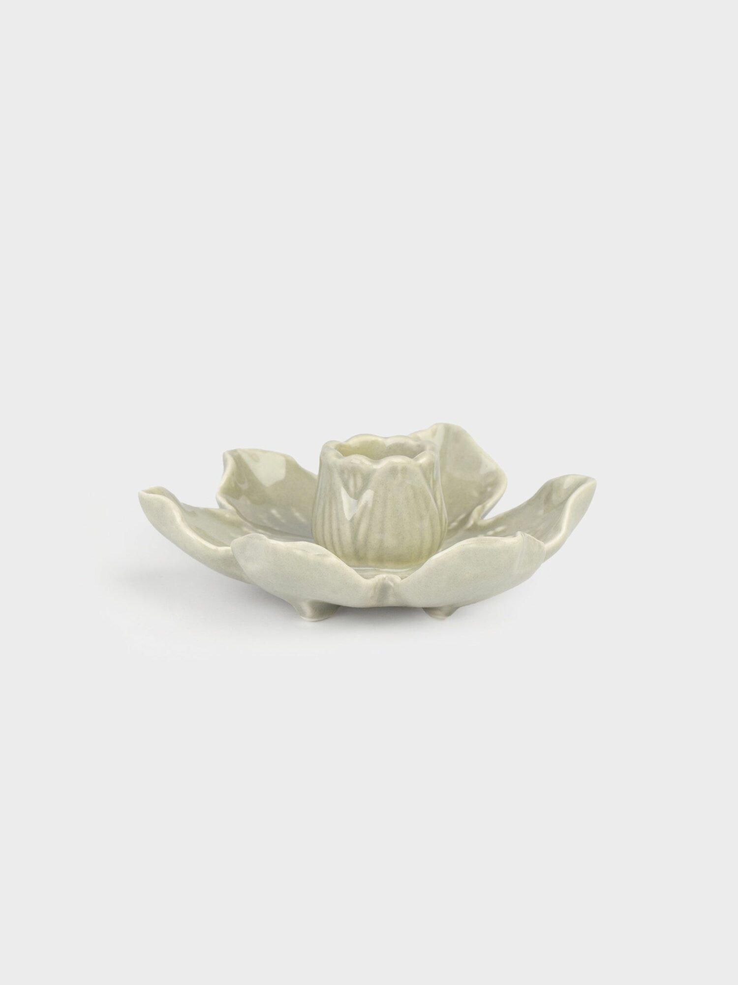 Подсвечник, 11х5 см, для тонкой свечи, фарфор P, зеленый, Цветок, Bloome