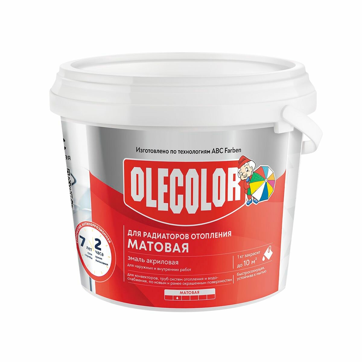 Эмаль акриловая OLECOLOR для радиаторов, матовая белая, 0,5 кг