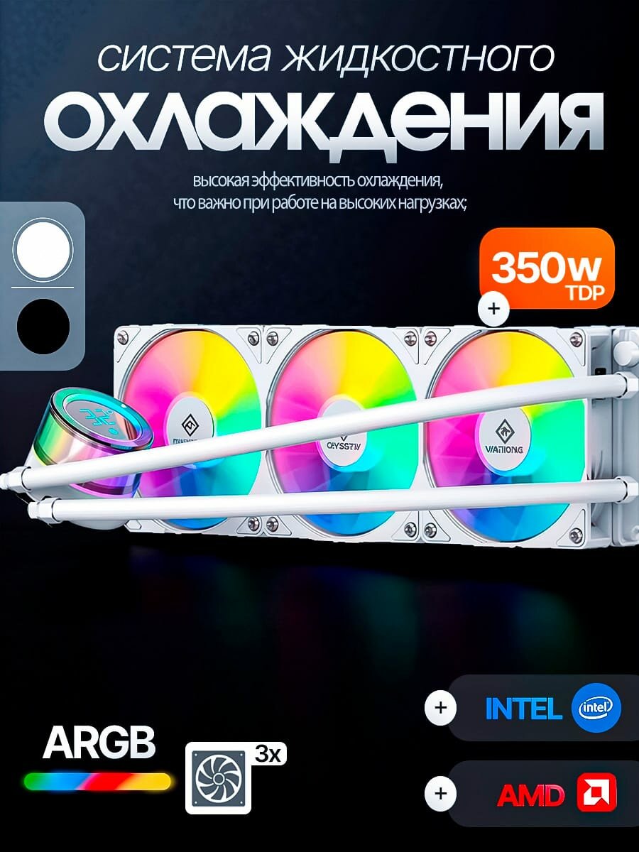 Система жидкостного охлаждения процессора Nevermor SG-Q360W, для Intel, AMD, ARGB подсветка, белый