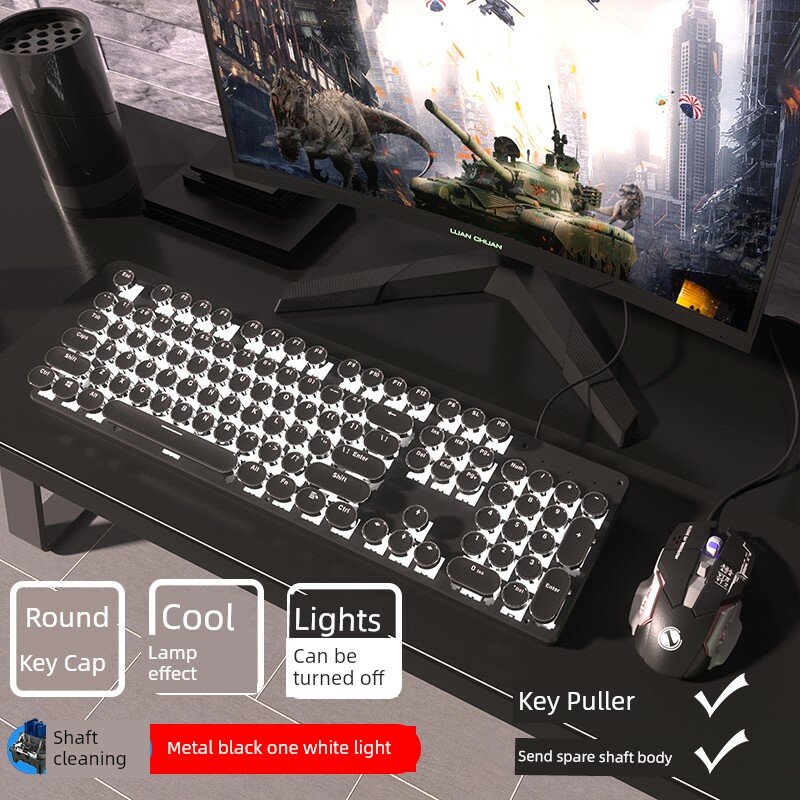 Набор в стиле стимпанк: механическая клавиатура, мышь и гарнитура, зеленая ось, для настольного компьютера, игр,