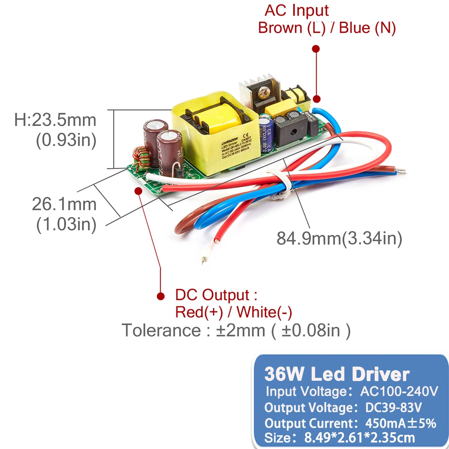 Трансформатор CHANZON для LED светильников 6Вт-50Вт 450mA DC39-83V