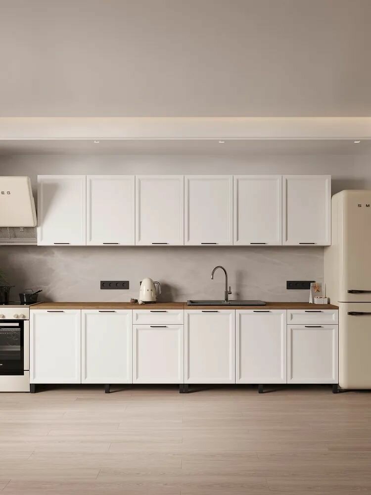 Кухонный гарнитур Мебельный рай мркг 15 Римини 3.0 м 3000х2180х600, Белый/Дуб вотан, со столешницей