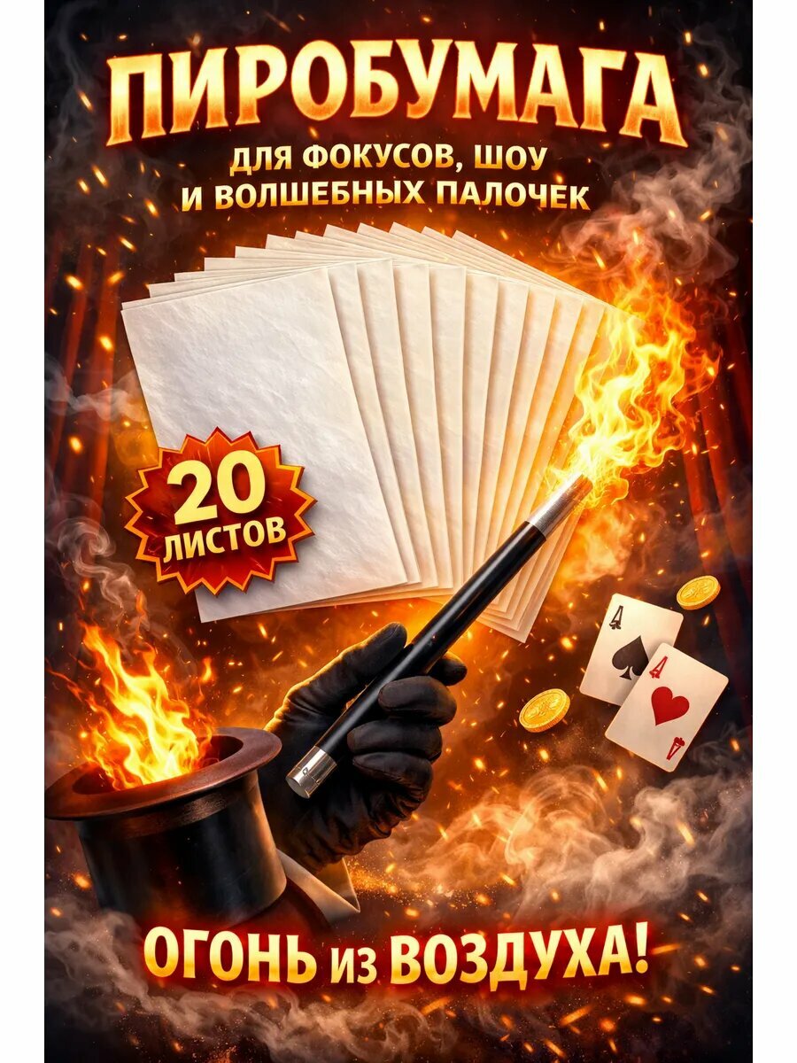 Пиробумага для фокусов, шоу и палочек 20 листов