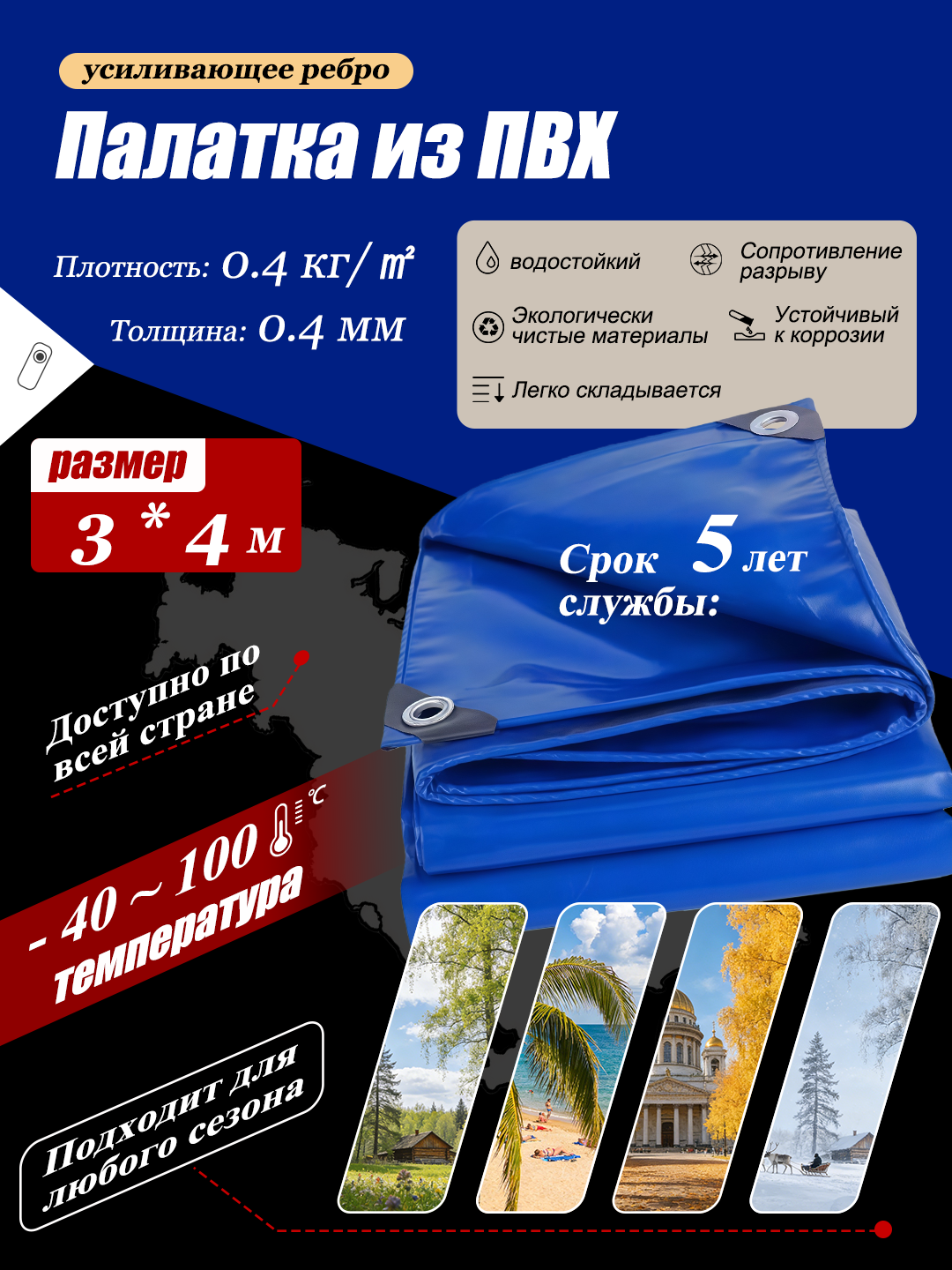 Брезент Best QD, водонепроницаемый, армированный, PVC, UV-защита, синий