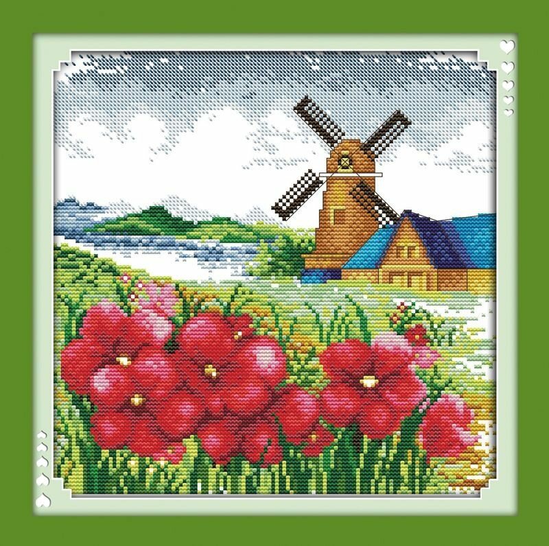 Эксклюзивный набор для вышивки крестом 37x37 см, корейский пейзаж Весна на канве 11CT