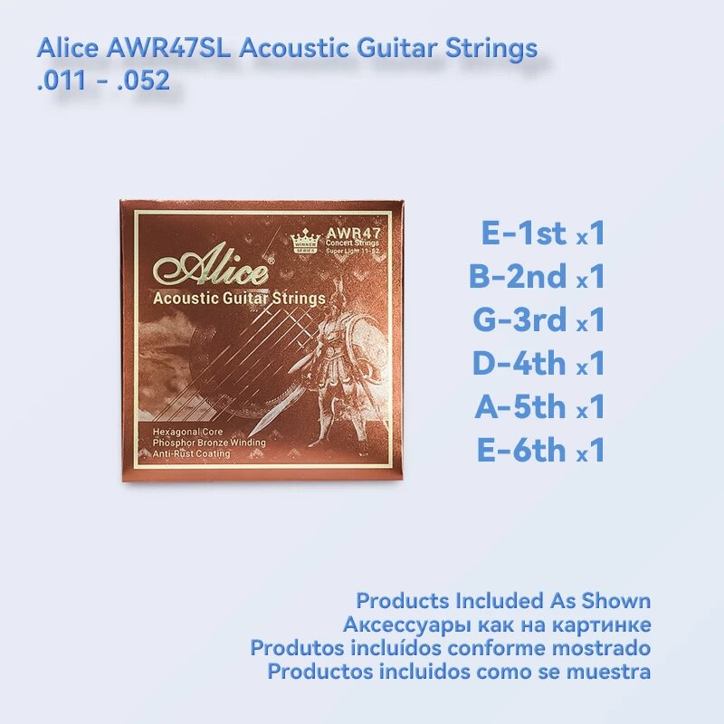 Струны для акустической гитары Alice серии 11-52/12-53 Сердечник из высокоуглеродистой стали, обмотка из фосфорной бронзы/медного сплава, антикоррозийное покрытие