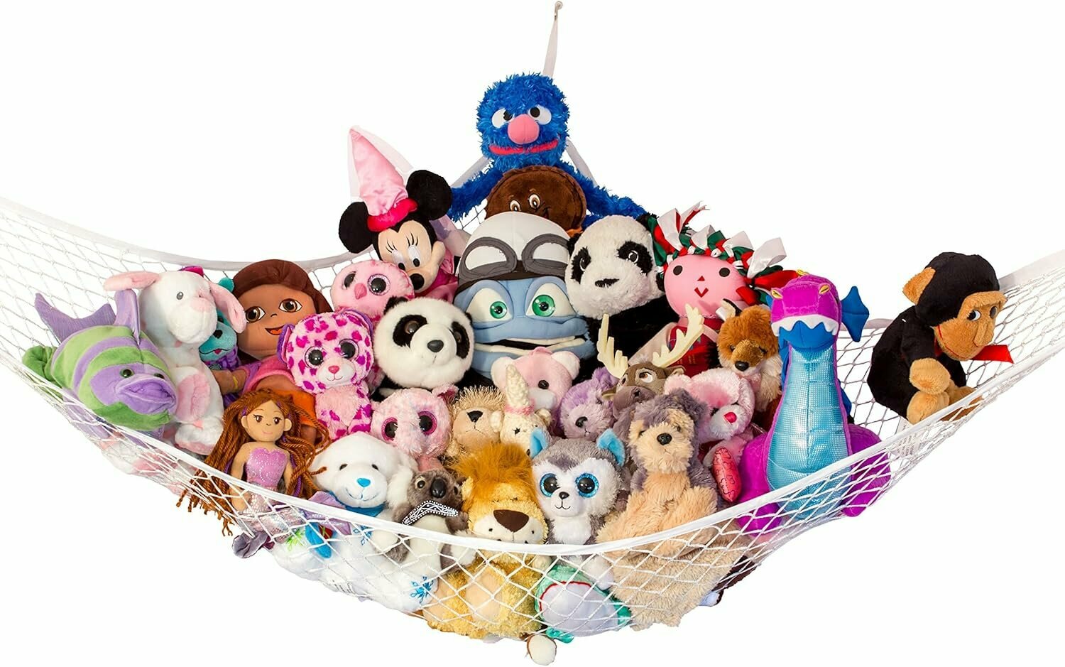 DINGXIAN Подвесной гамак для игрушек угловой, сетка хранения мягких игрушек, вместимость до 5.4 кг, белый