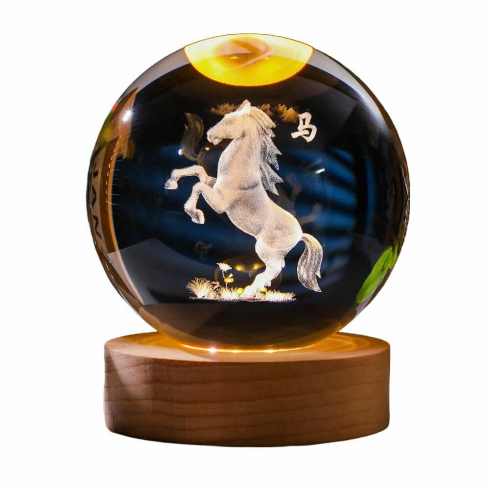 Ночник 3D хрустальный шар. 12 зодиака