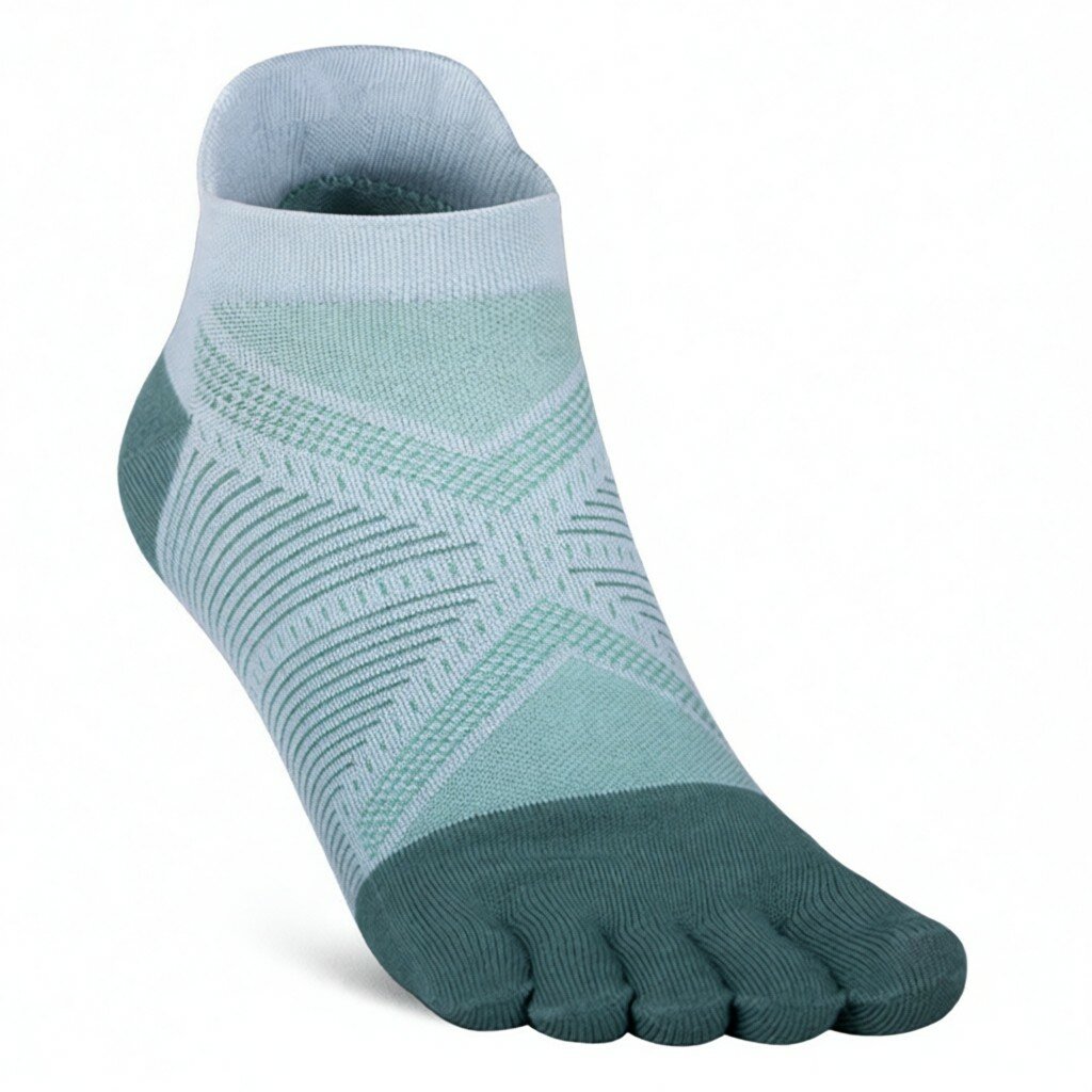 Носки Coolmax короткие трубчатые пятипальцевые для спорта, дышащие, убирающие влагу, с разделителями пальцев, ткань 30% Полиэстер 66% Нейлон 4% Лайкра, размеры S, M, L, цвета изумрудно-зеленый, черно-серый, королевский синий, оранжевый, вес 35 г, 1 пара