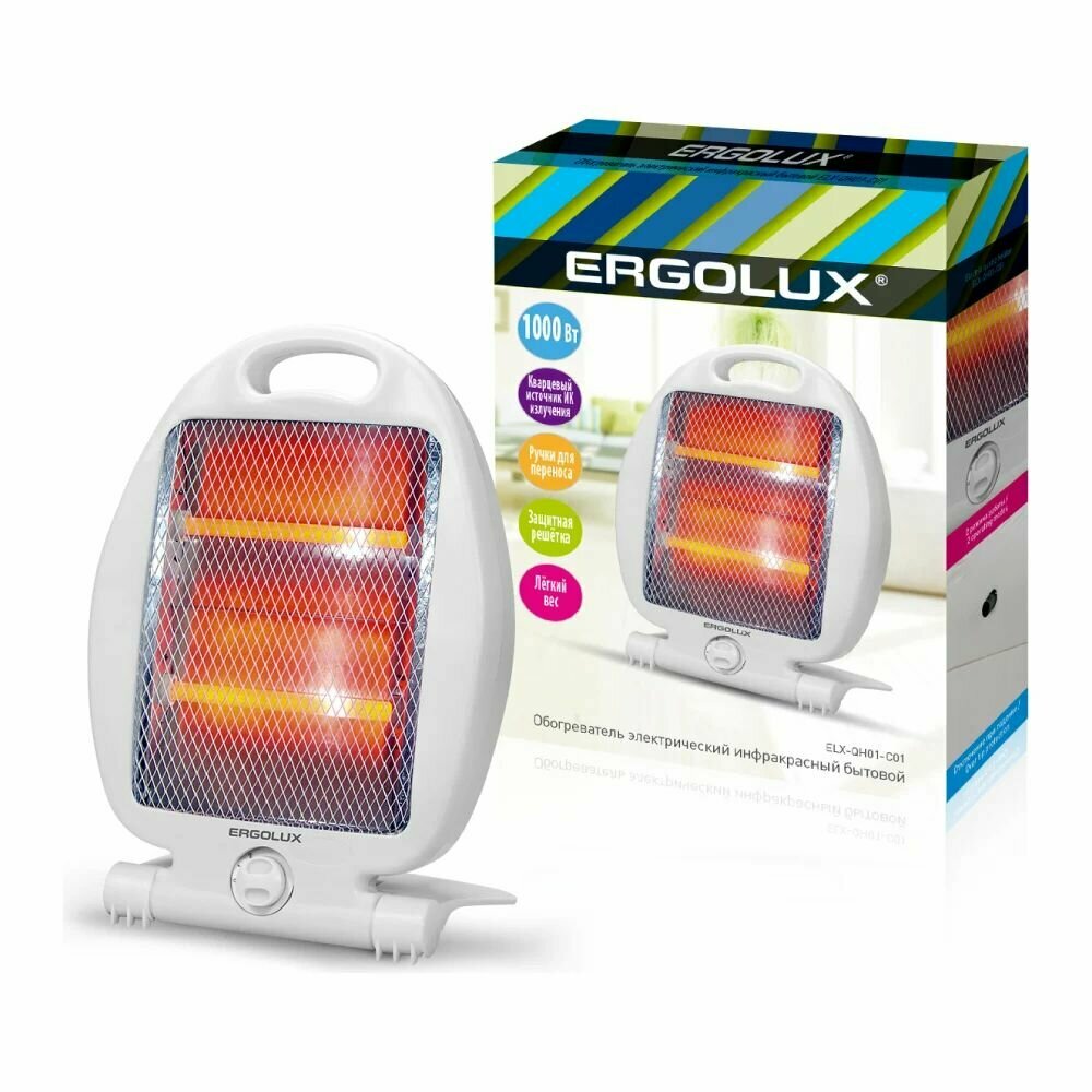 Инфракрасный обогреватель Ergolux ELX-QH01-C01, кварцевый, напольный, белый