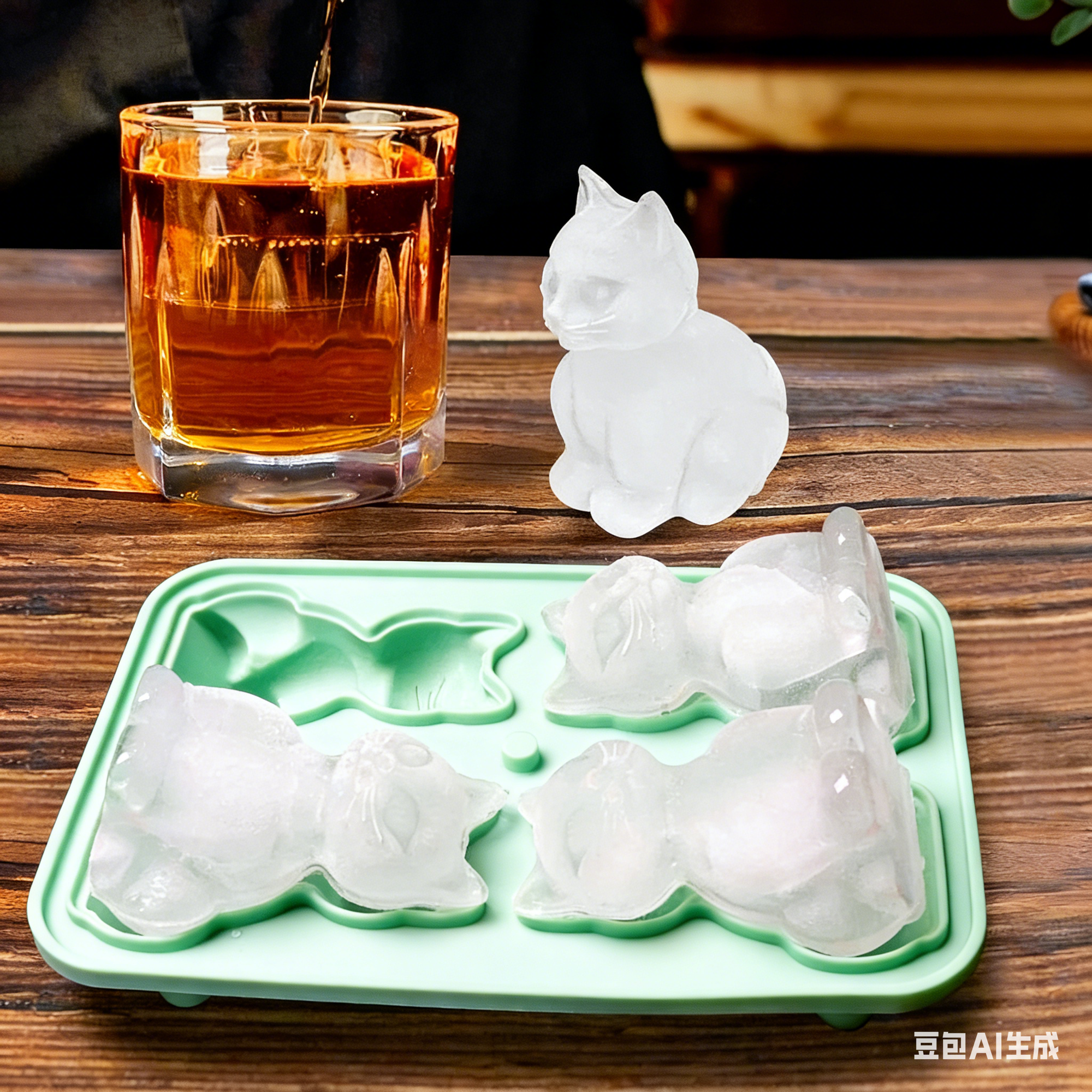 Милая форма для льда "Кошка" — 1 ячейка, 1 шт, без БПА, экологичный пластик, для коктейлей/напитков