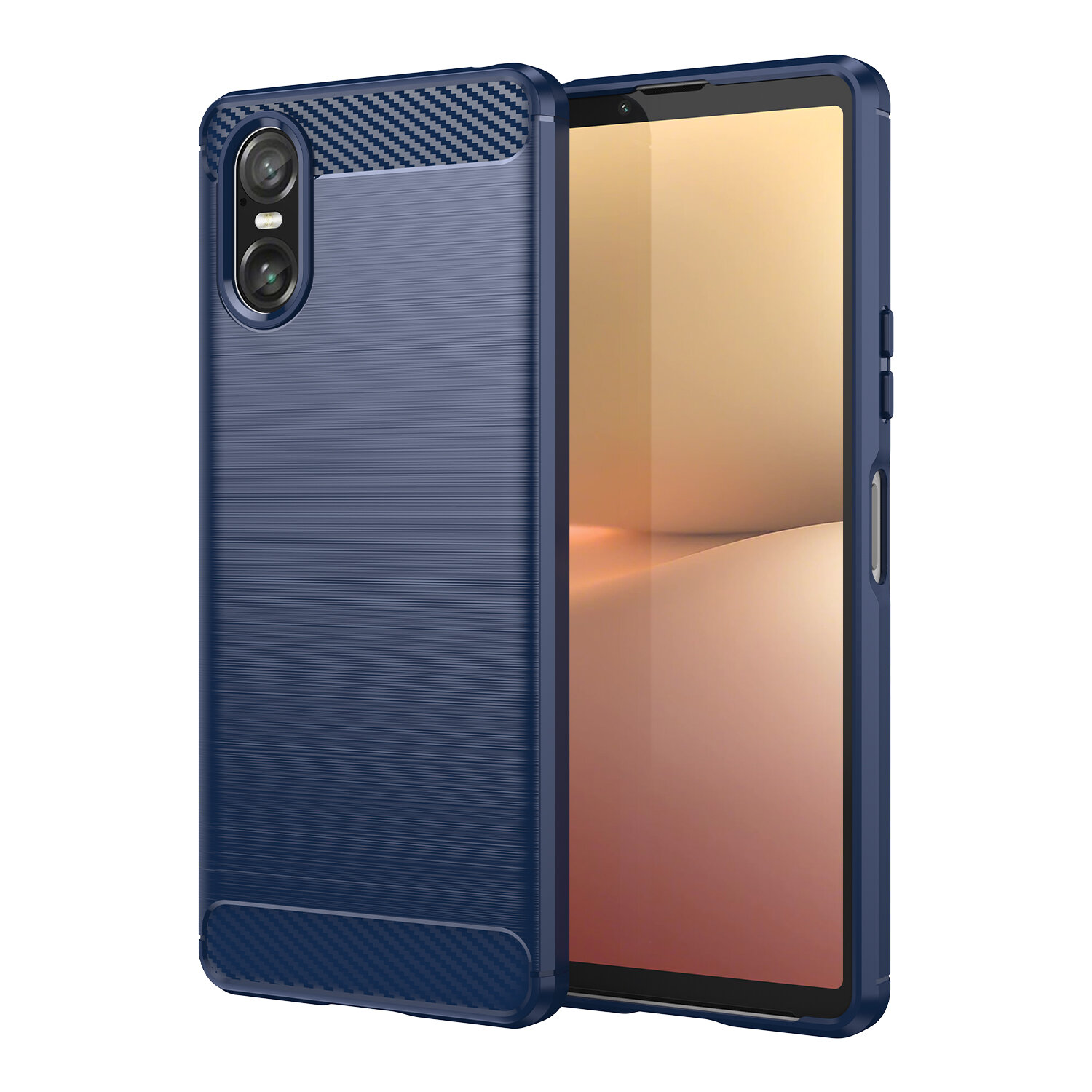 Чехол синего цвета с дизайном под карбон на Sony Xperia 10 VI (10-6), серия Carbon от Caseport