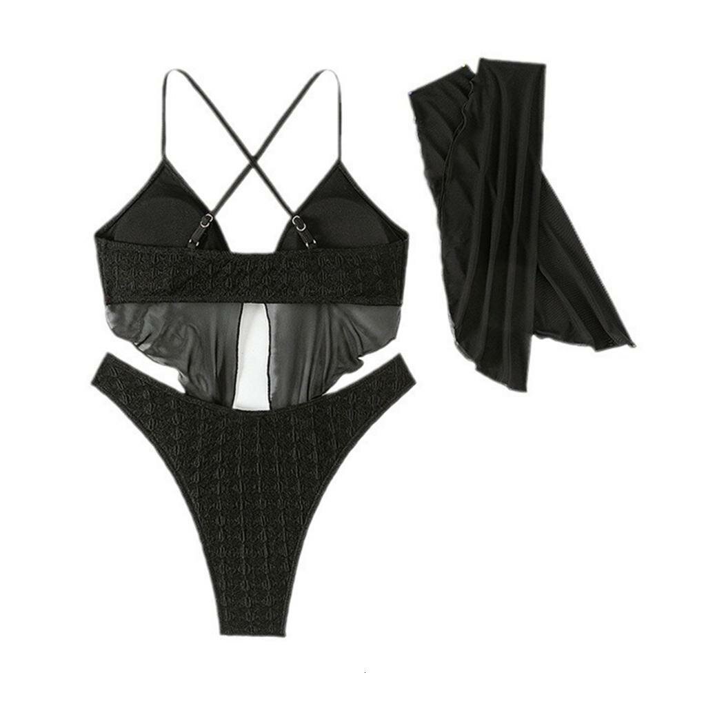 Женский двухкомпонентный купальник с рукавами, треугольный бикини с высокой талией, Черный - XL
