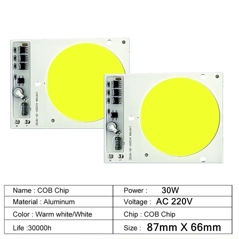 Светодиодный чип COB 30Вт 220В, Cold White, 30W-2 PCS