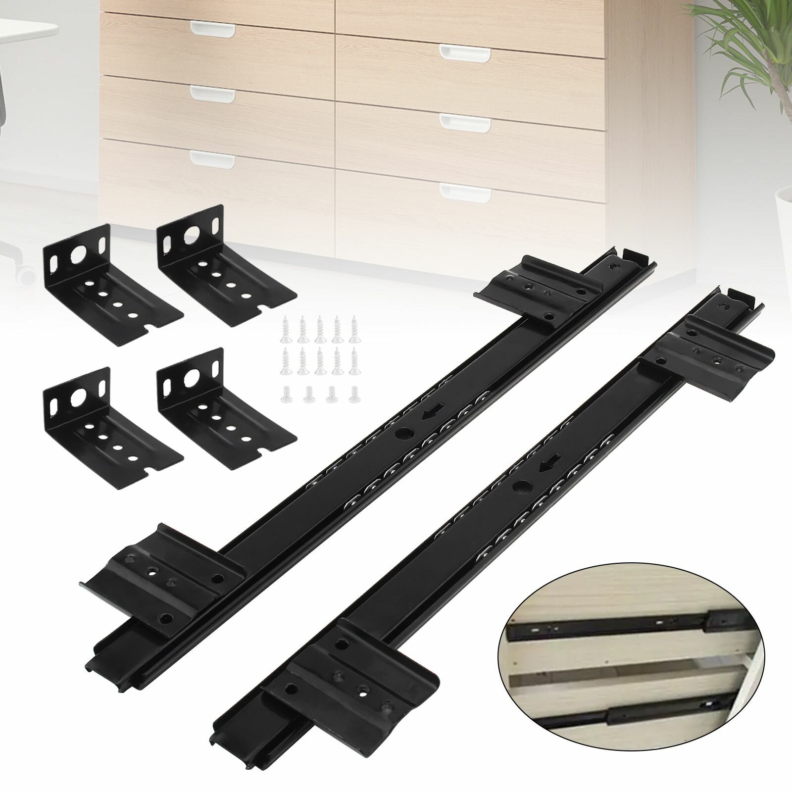 1 комплект направляющих для выдвижных ящиков для клавиатуры шириной 27 мм 14" из сверхпрочной стали на шарикоподшипниках для письменного стола/шкафа