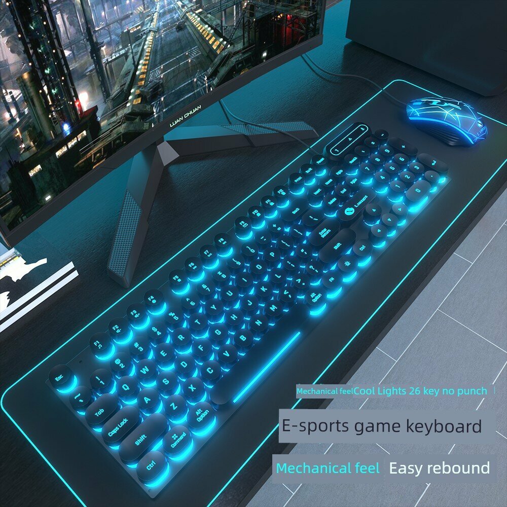 Комплект проводной клавиатуры и мыши, механический стиль, для киберспорта, офиса, ноутбука, настольного компьютера, в