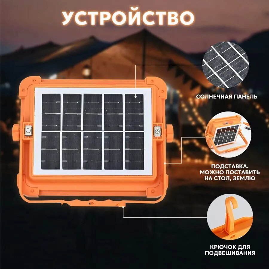 Basic Unittt Кемпинговый фонарь, мощный светодиодный прожектор 200Вт, 15000 мАч, IP66, желтый/черный — фото 1